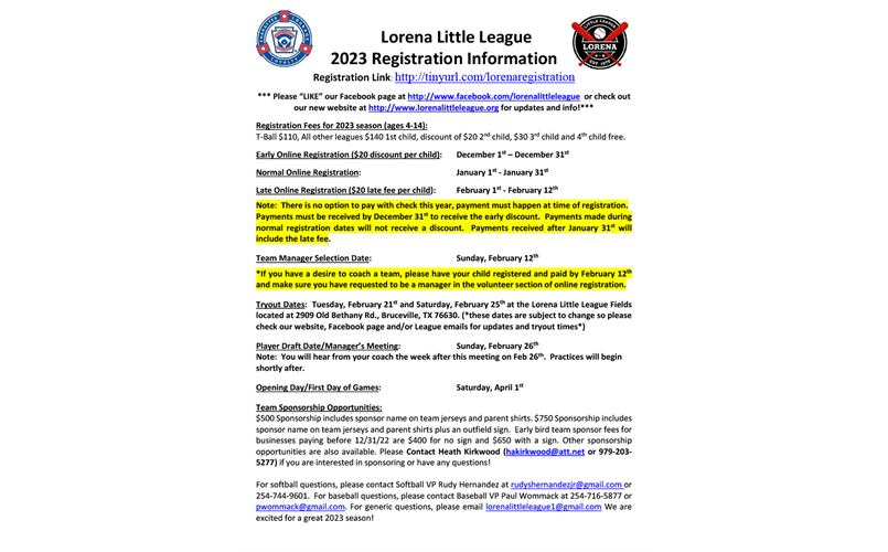 Lorena Little League > Home